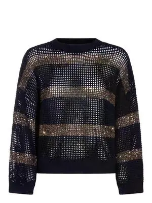 Brunello Cucinelli Sequin-embellished Open-knit Sweater - Blue