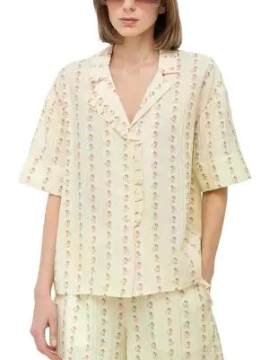 NOTES DU NORD Floral Shirt With Ruffle Trim - Neutrals