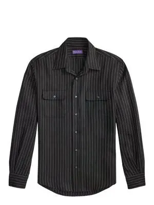 Ralph Lauren Purple Label Pinstripe Pocket Shirt - Black