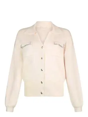 Liu Jo LIU JO Bead-Embellished V-Neck Cardigan Neutrals