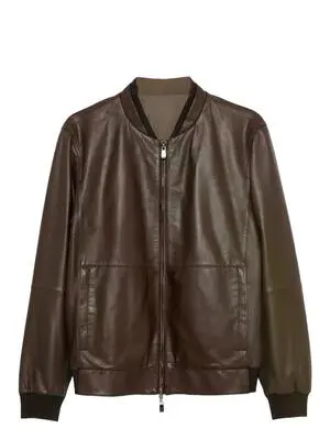Corneliani Zip-up Leather Jacket - Brown