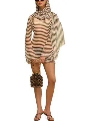 Cult Gaia Beaux Striped Cowl-neck Dress - White