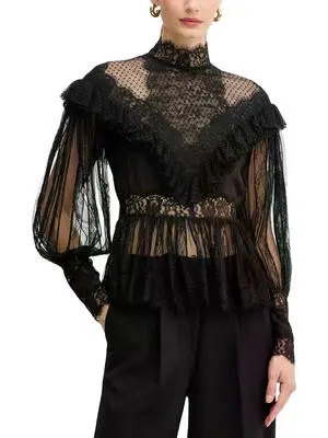Luisa Spagnoli Lauco Ruffled Lace Blouse - Black