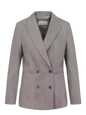 Peserico Striped Double-breasted Blazer - Brown