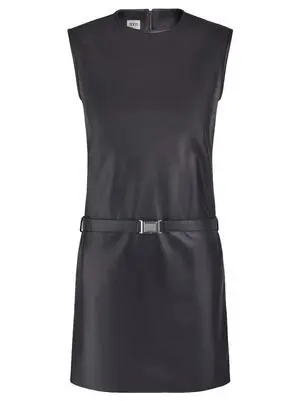 TOD'S Belted Leather Mini Dress - Black