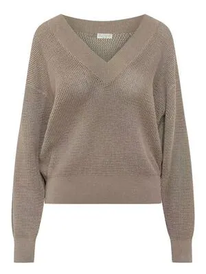 Brunello Cucinelli V-neck Fine Knit Sweater - Neutrals
