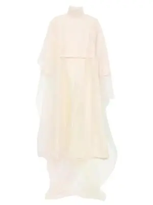 SHATHA ESSA Gathered Neck Tulle Dress - Neutrals