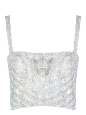 TWENTY FOURHAITCH Rhinestone Embellished Top - Silver