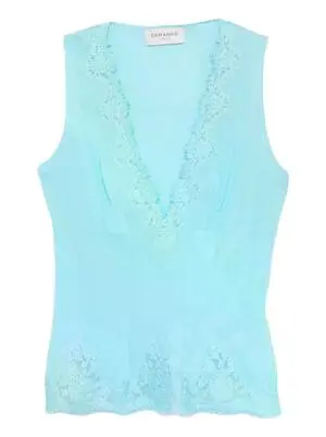 ERMANNO FIRENZE Lace-detail V-neck Top - Blue