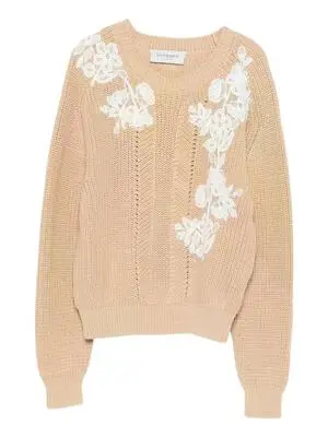 ERMANNO FIRENZE Floral-embroidered Crew Neck Sweater - Neutrals