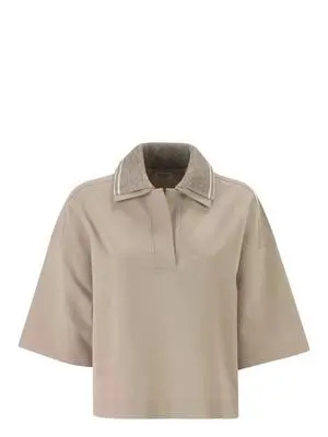 Brunello Cucinelli Techno Couture Fleece Polo Top - Neutrals