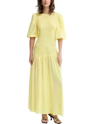 NEVER FULLY DRESSED Nara Shirred Asymmetric Maxi Dress - Yellow
