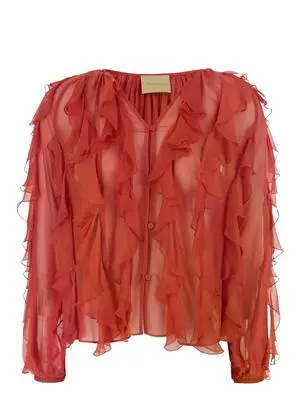 Momoni Ruffled Buttoned Top - Red