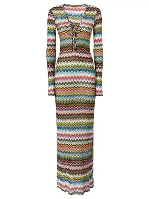 Missoni Long Lamé Viscose Pixel-effect Zigzag Cover-up - Blue