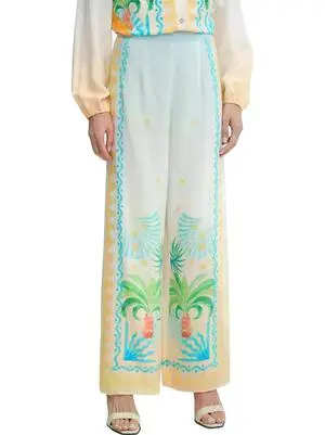 NEVER FULLY DRESSED Graphic-printed Palazzo Trousers - White