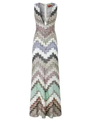 Missoni V-neck Chevron-pattern Maxi Dress - Brown