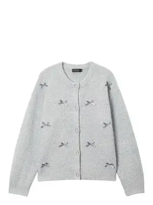 TOUT A COUP Bow-embellished Cardigan - Grey