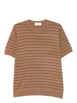 LARDINI Striped Knit T-shirt - Brown