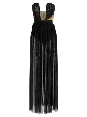 NENSI DOJAKA Corsetto Draped Maxi Gown - Black
