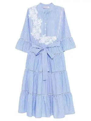 ERMANNO FIRENZE Striped Floral-appliquéd Midi Dress - Blue