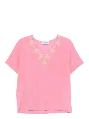 ERMANNO FIRENZE Lace-detail V-neck Top - Pink
