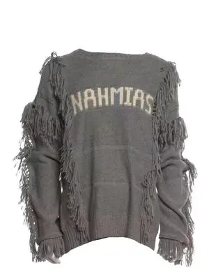 NAHMIAS Crew-neck Fringed Distressed Sweater - Grey