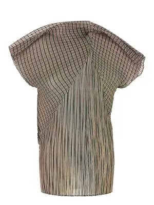 Issey Miyake Striped Pleated Top - Neutrals
