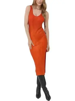 Patrizia Pepe Split Ribbed Midi Dress - Orange