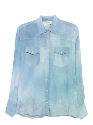 ERMANNO FIRENZE Chest-pocket Lace-detail Shirt - Blue