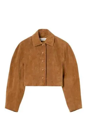 RÃHE Rounded Textured Suede Jacket - Brown