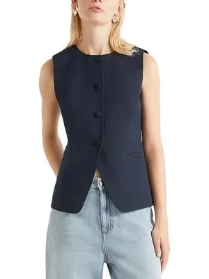 Marella Sleeveless Buttoned Vest - Navy