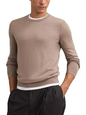 REISS Merino Wool Crewneck Sweater - Camel Brown