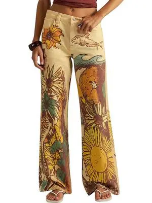 Free People Illusions Straight Leg Jeans - Beach Scene