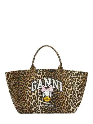 GANNI Xxl Daisy Duck Leopard Print Tote - Almond Milk