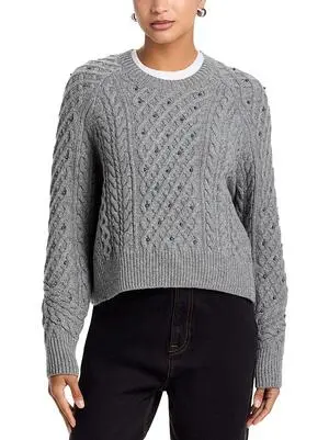 Rag & Bone Liz Beaded Wool Crewneck Sweater - Grey