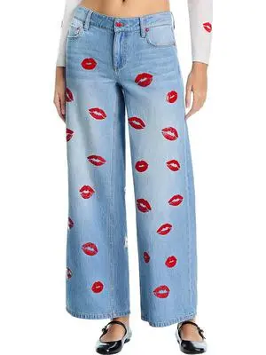 Alice + Olivia Low Rise Baggy Jeans - Denver Bright Blue