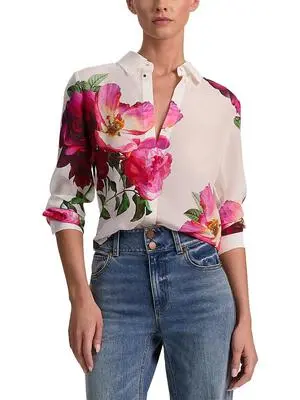 Alice + Olivia Willa Placket Floral Print Top - Empress Bloom/off White