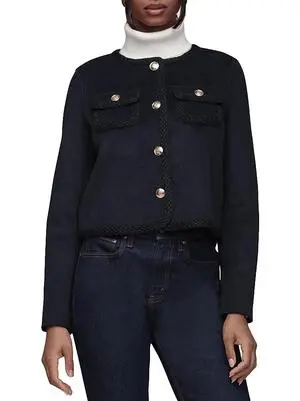 Bagatelle Cropped Jacket With Crochet Trim - Navy