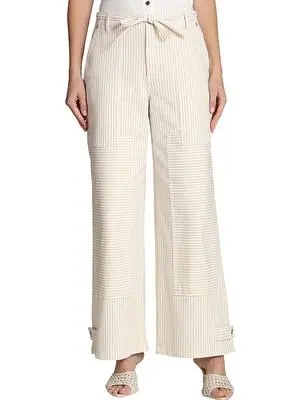Avec Les Filles Patchwork Stripe Pants - Beige White Stripe