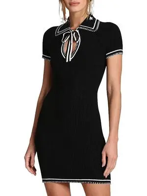 Avec Les Filles Tie Neck Fitted Mini Dress Black/cream