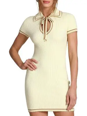 Avec Les Filles Tie Neck Fitted Mini Dress - Light Yellow