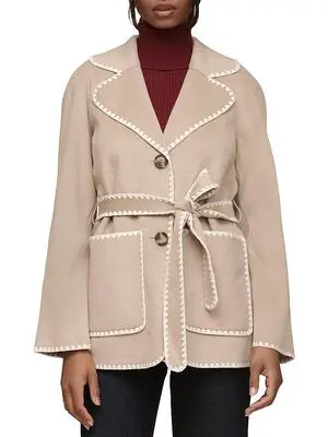 Bagatelle Belted Jacket With Crochet Trim - Trench Coat