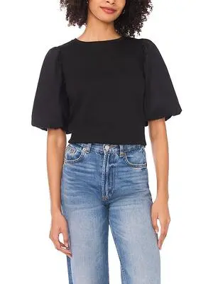 Vince Camuto Crewneck Puff Sleeve Knit Top - Rich Black
