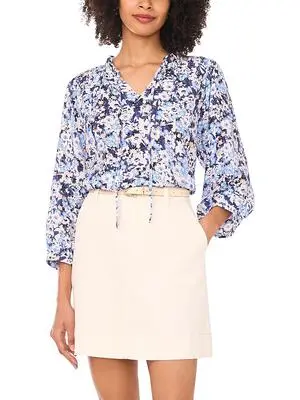 Vince Camuto Split Neck Peasant Top - Blue Shadow