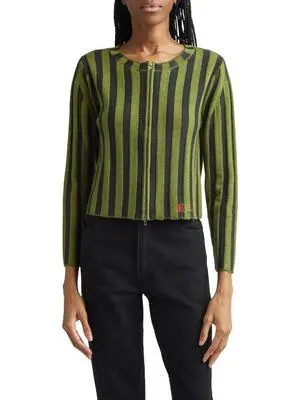 Eckhaus Latta Keyboard Stripe Merino Wool Crop Zip Cardigan - Sierra Nevada