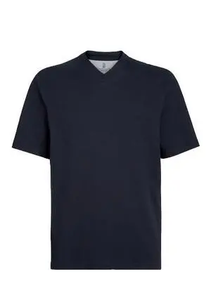 Brunello Cucinelli Cotton Jersey V-neck T-shirt - Navy Blue