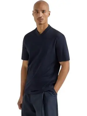 Brunello Cucinelli Cotton Jersey V-neck T-shirt - Navy Blue