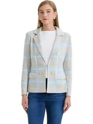 Ming Wang Plaid Knit Blazer - Limestone/serene/white