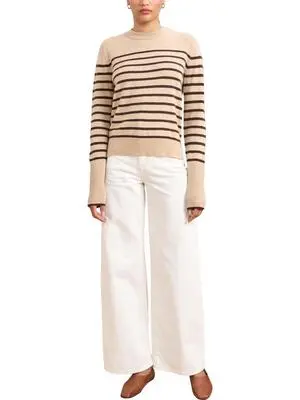 LA LIGNE Lean Lines Striped Cashmere Sweater - Tan/chocolate