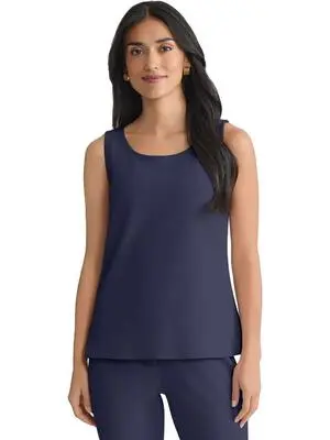Ming Wang Stretch Deco Crepe Scoop Neck Tank Indigo